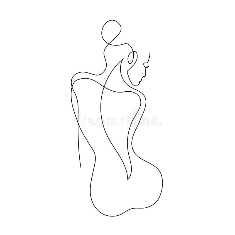 Nude Woman Face Abstract Silhouette Continuous Line Drawing Stock