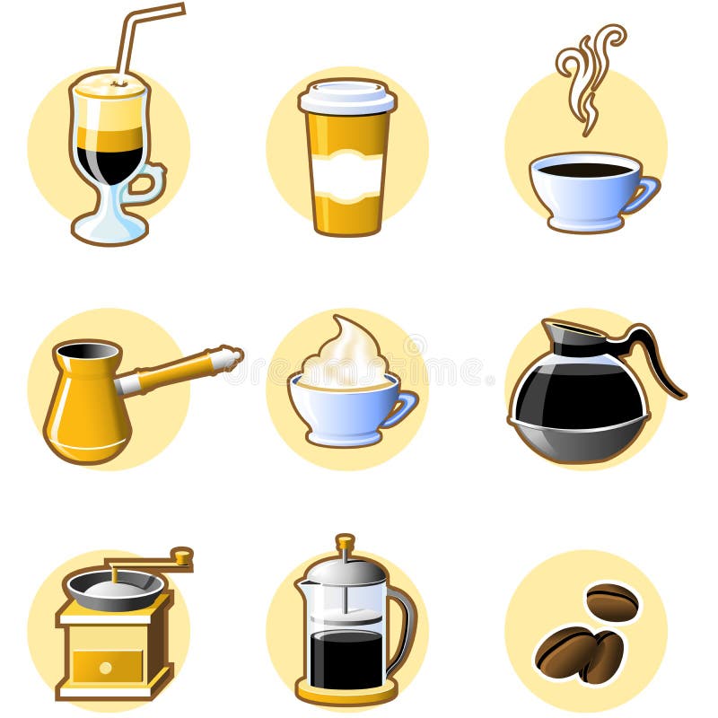 Nueve iconos del café ilustración del vector. Ilustración de capuchino ...