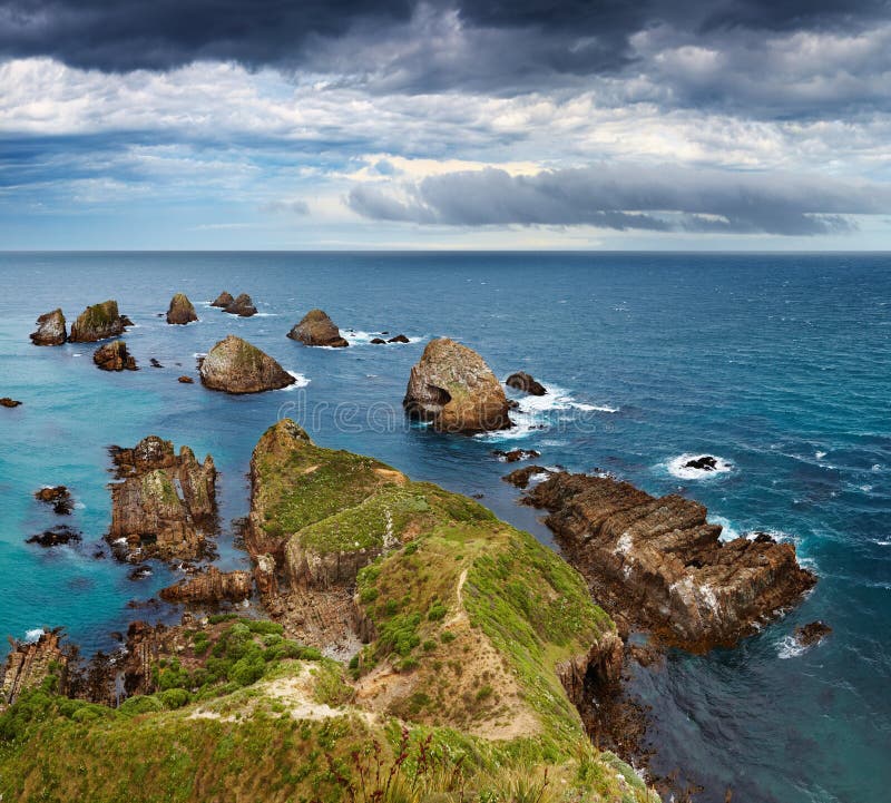 Nugget Point Lighthouse, New Zealand Stock Photo - Image of littoral ...