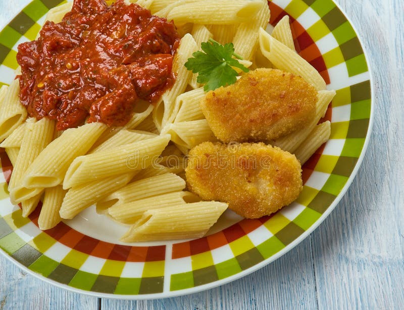 Nuggets with Pasta and Tomato Sauce Stock Image - Image of macaroni ...