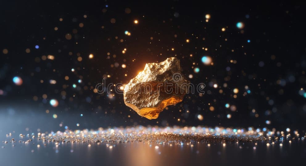 Nuggets Shining in Dark Space with Glittering Particles Floating and ...