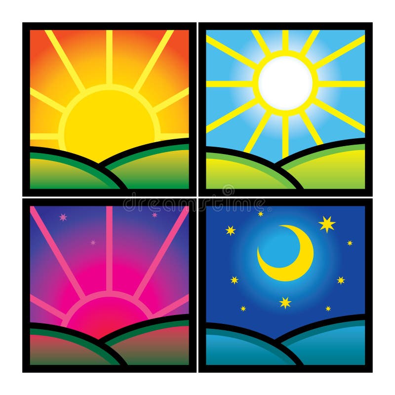 Ensemble D'icônes Carrées Représentant Les Quatre Moments De La Journée ...