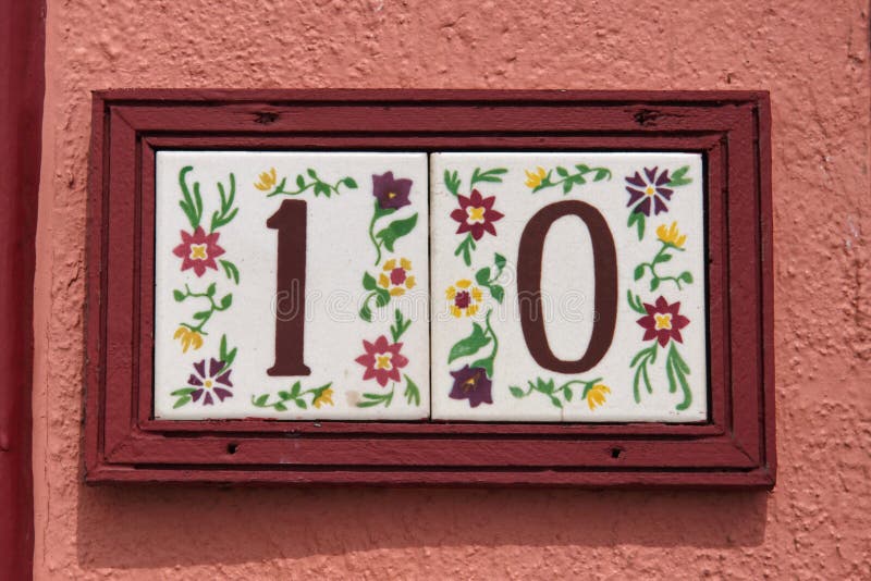 Number 10 painted tiles stock image. Image of address - 7799379