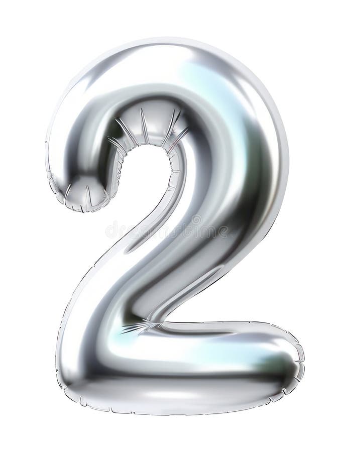 Number 2 Silver Balloon Isolated on Transparent Background. 3D Number ...