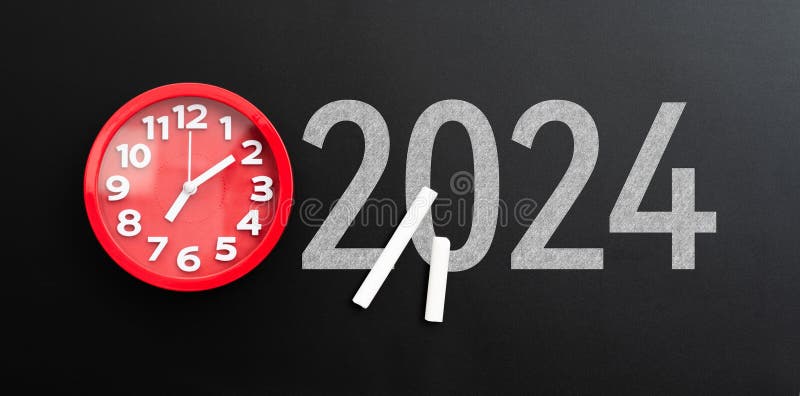 Number 2024 with Clock on the Blackboard Stock Image - Image of ...