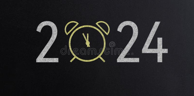 Number 2024 with Clock Written on the Blackboard Stock Photo - Image of ...