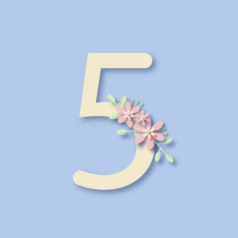 Flower Numbers Decorated with Flowers Elegant Numbers 5 with Botanical ...