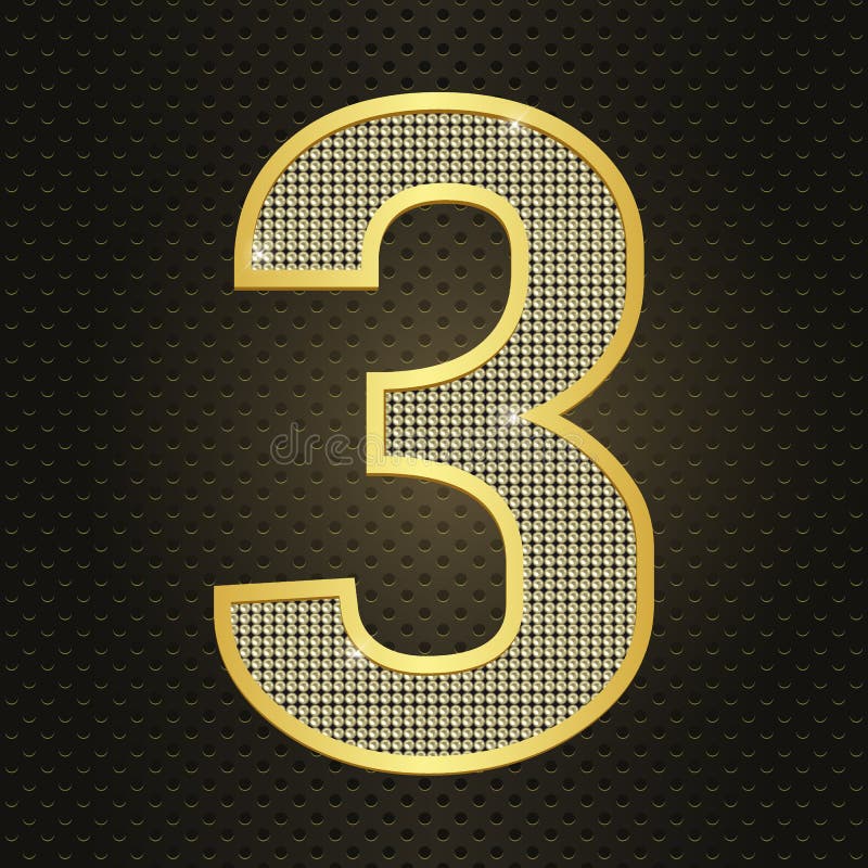 Vector Golden Number Three Shining Gold Number 3 Isolated on Black ...