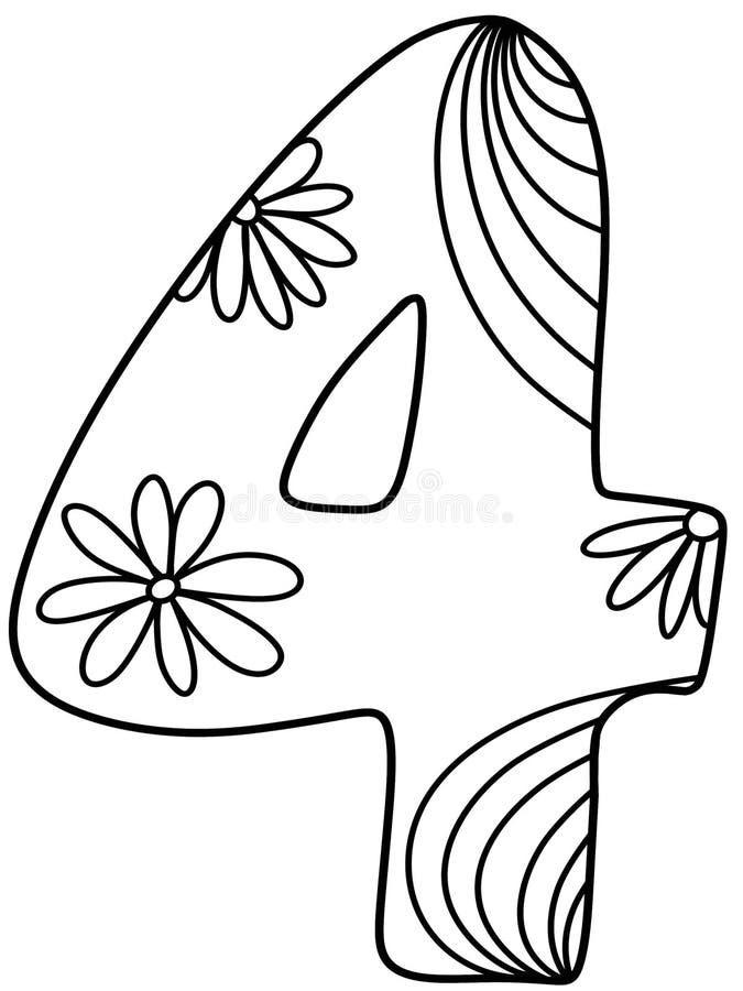 Hand Drawing of the Doodle Number Four in Floral Pattern Stock ...