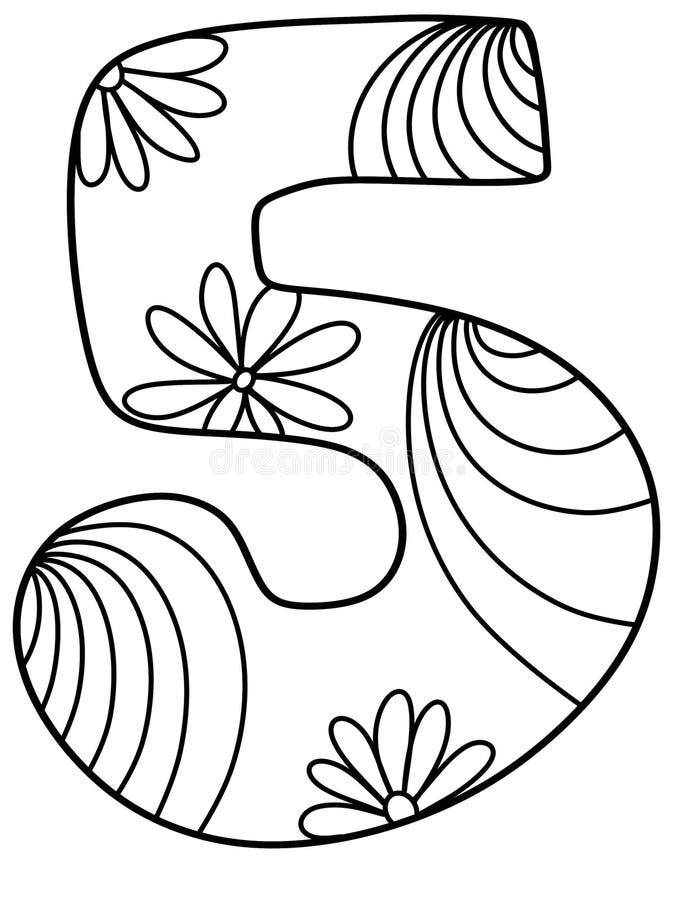 Hand Drawing of the Doodle Number Five in Floral Pattern Stock ...