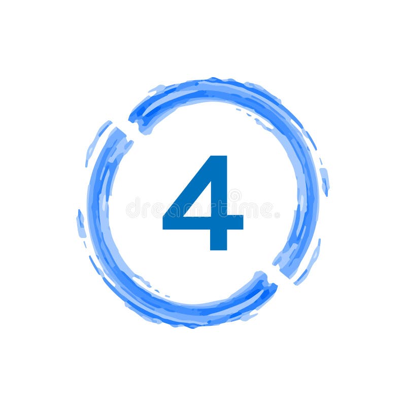 Number 4 in Watercolor Blue Circle on White Background. Stock Vector ...
