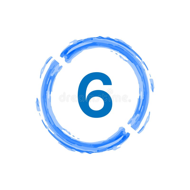 Number 6 in Watercolor Blue Circle on White Background. Stock Vector ...