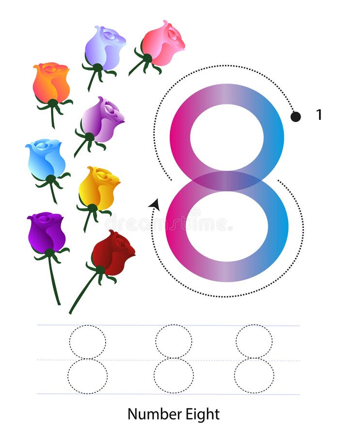 Number 8 Tracing and Counting Worksheet Stock Illustration ...