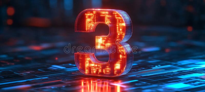 Number 3. Abstract Digit Three with Electronic Schematic Circuits ...