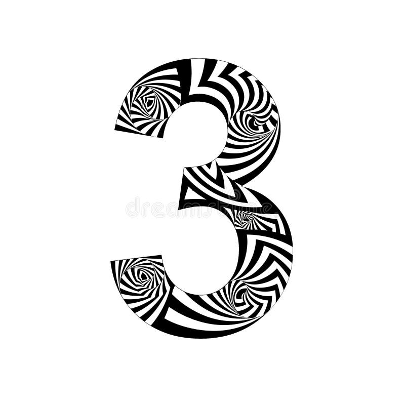 Illustration with the Number 3 in Abstract Style in Black and White ...