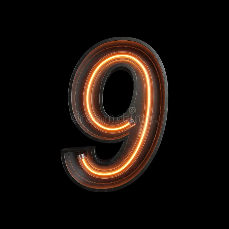 Number 9, Alphabet Made from Neon Light with Clipping Path Stock ...