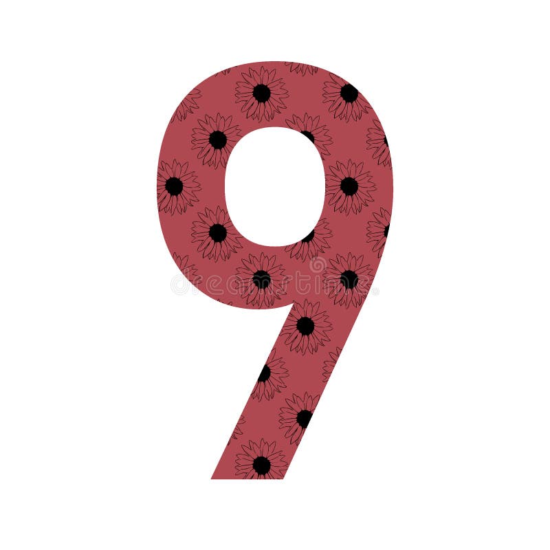 Number 9 of the Alphabet Made with a Pattern of Sunflowers with a Dark ...