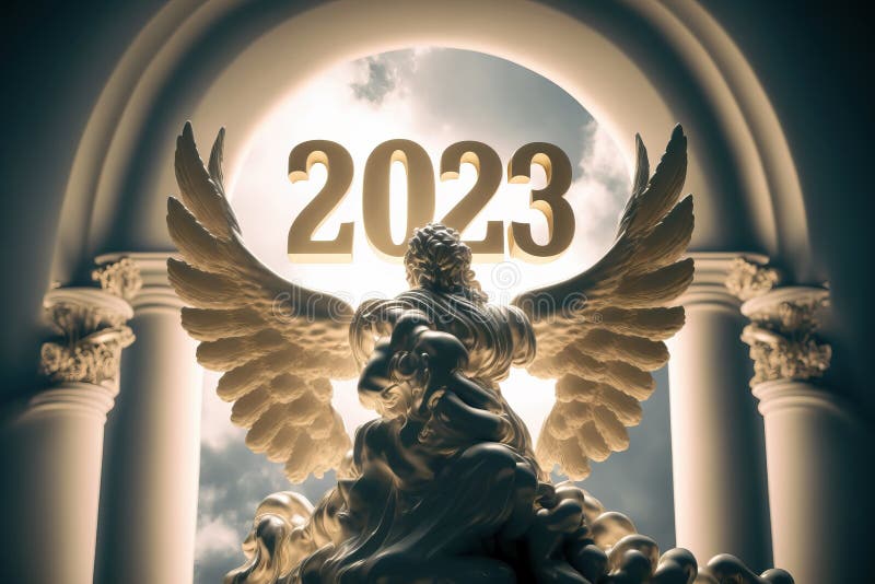 Number 2023 with Angel and Pillars and Heaven Stock Illustration ...