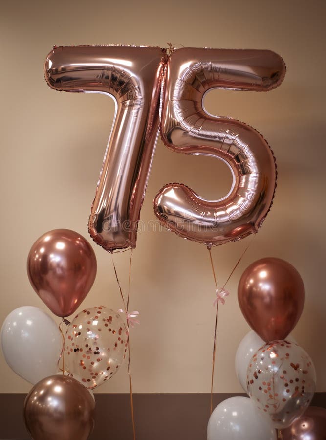 Number 75 Balloons Anniversary Happy Stock Photo - Image of hand ...