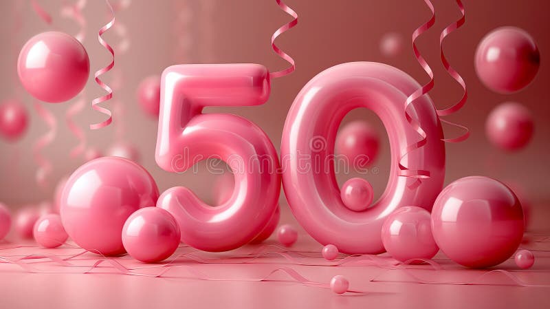 Number 50 with Balls and Ribbons in Pink Stock Illustration ...