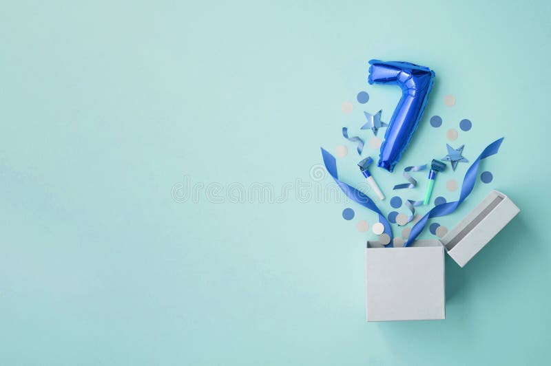 Number 7 Birthday Balloon Celebration Gift Box Lay Flat Explosion Stock ...