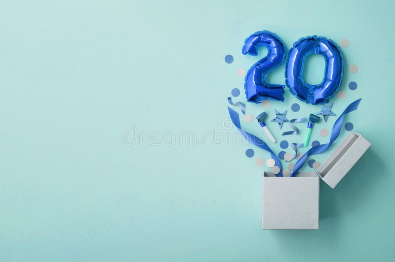Number 20 Birthday Balloon Celebration Gift Box Lay Flat Explosion ...