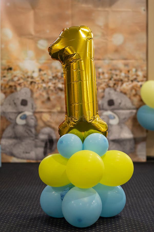 Birthday Decorations with Pink Balloons and a Bunny Figurine Stock ...