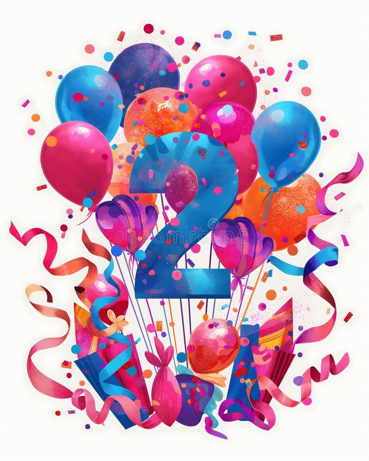 Number 2 Birthday Balloons Design Stock Illustration - Illustration of ...
