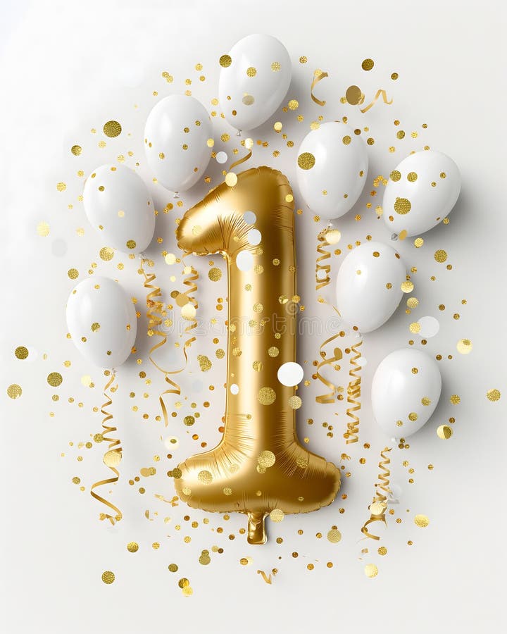 1 Year Birthday Party Balloons Design Stock Illustration - Illustration ...