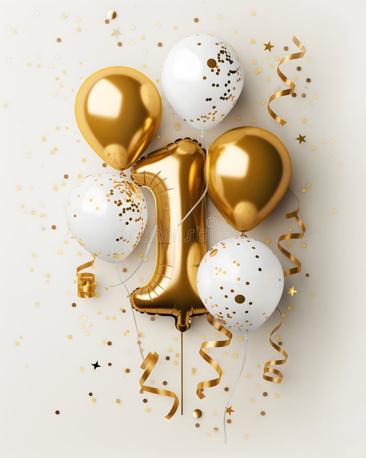 1 Year Birthday Party Balloons Design Stock Illustration - Illustration ...