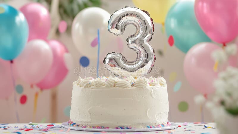Number 3 Birthday Cake. Third Birthday Celebration with Cake and ...