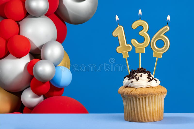 Number 136 Birthday Candle - Anniversary Card with Balloons Stock Photo ...