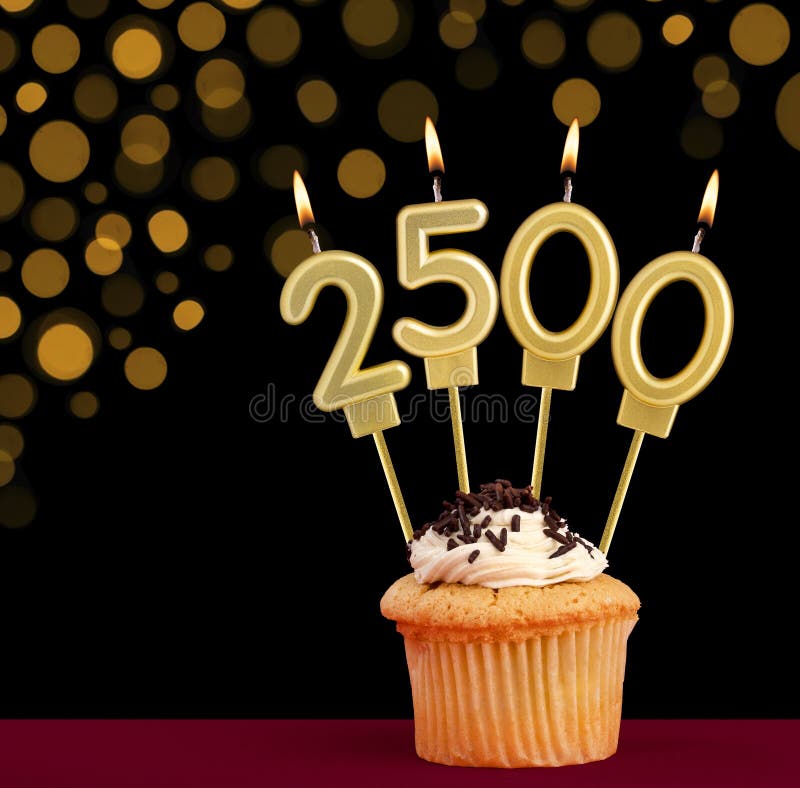 Number 2500 Birthday Candle - Cupcake on Black Background with Out of ...