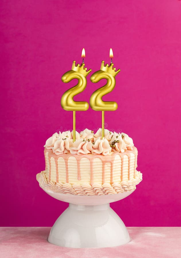 Number 22 Birthday Candle - Pink Celebration Cake with Drip Icing Stock ...