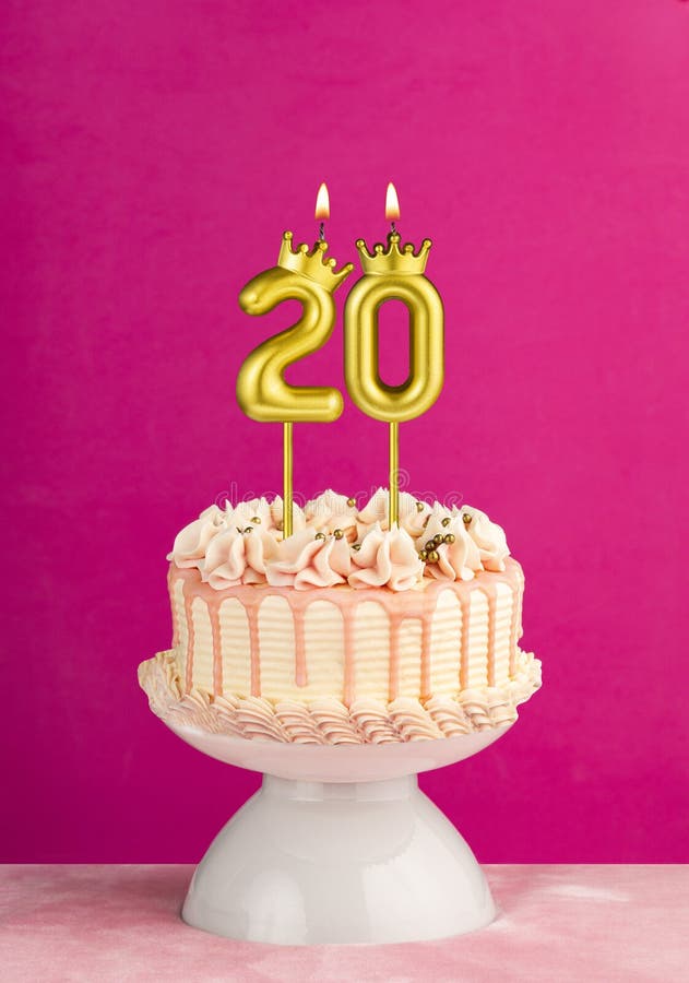 Number 20 Birthday Candle - Pink Celebration Cake with Drip Icing Stock ...