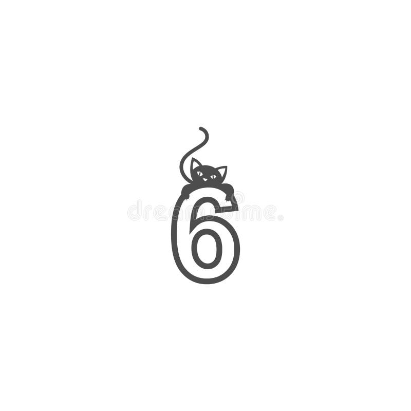 Number 6 with Black Cat Icon Logo Design Template Stock Illustration ...