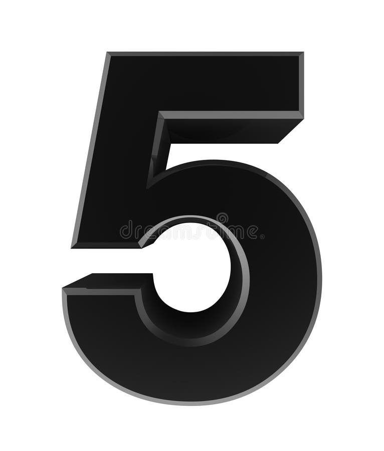 Number 5 Black Color Isolated on White Background 3D Rendering Stock ...
