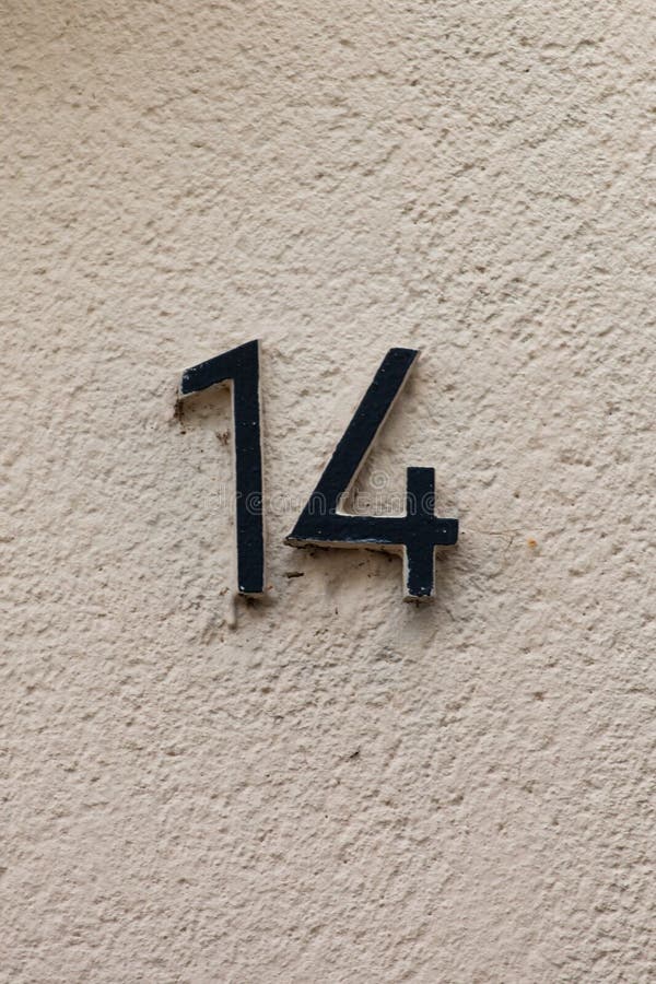 Number 14 Black House Number on White Wall Stock Image - Image of ...