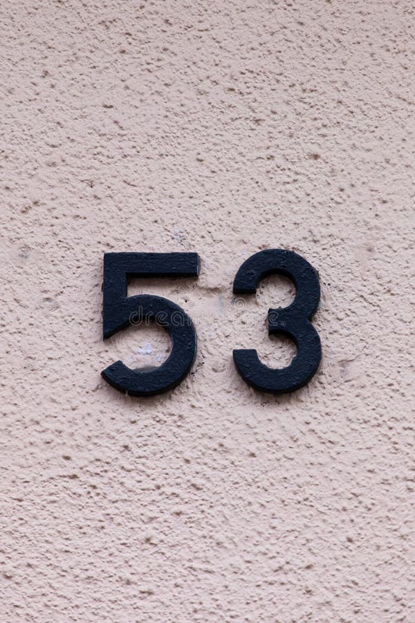Number 53 Black House Number on White Wall Stock Image - Image of ...