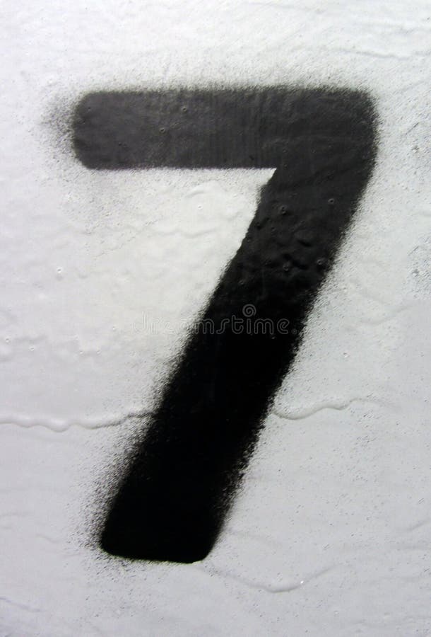 Number 7 Black Sprayed Digit on Rust Painted White Metal Surface Stock ...