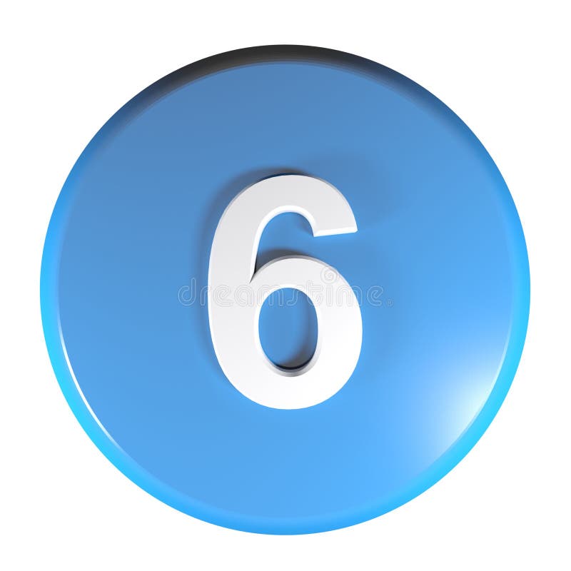 Number 6 Blue Circle Push Button 3d Rendering Illustration Stock Illustration Illustration