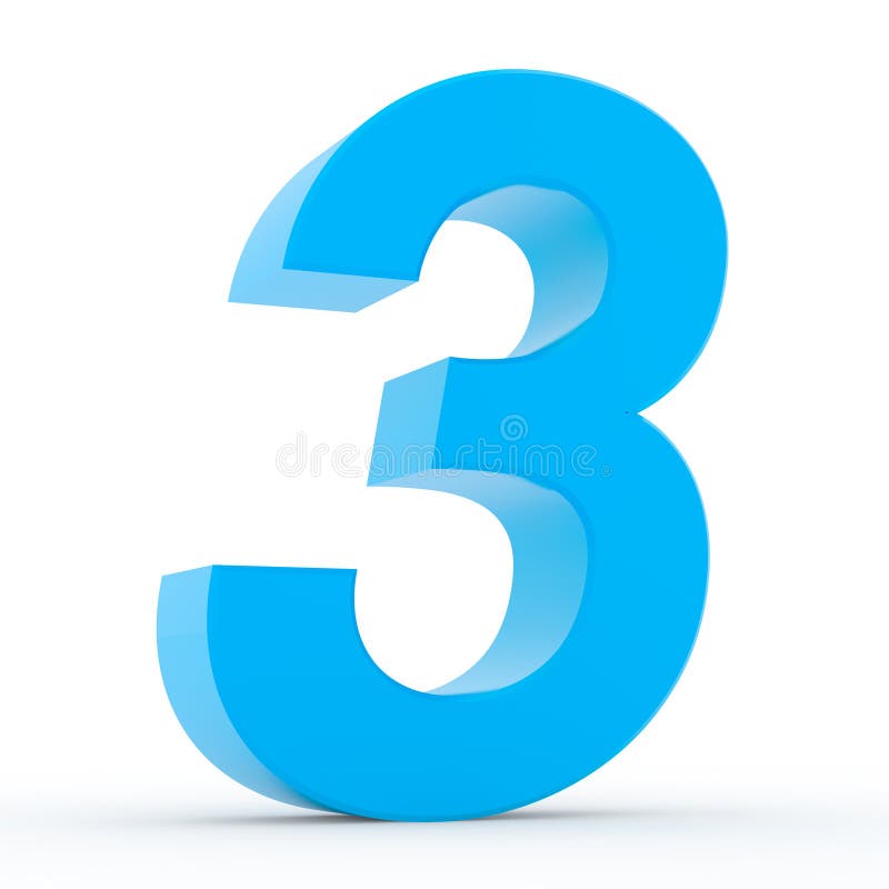Number 3 Blue Collection on White Background Illustration 3D Rendering ...
