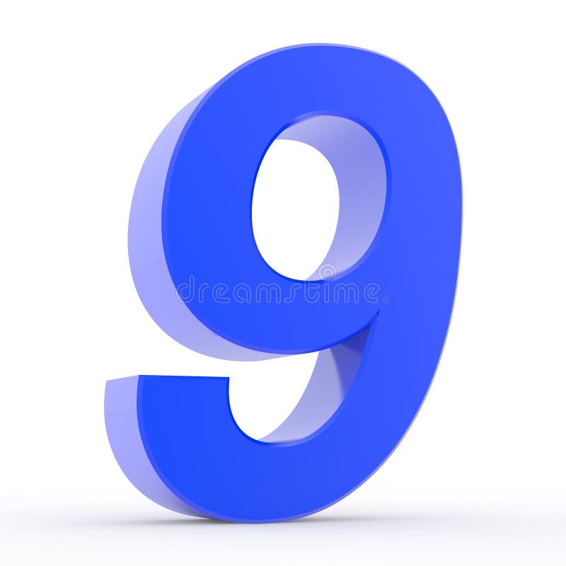 Number 9 Blue Collection on White Background Illustration 3D Rendering ...