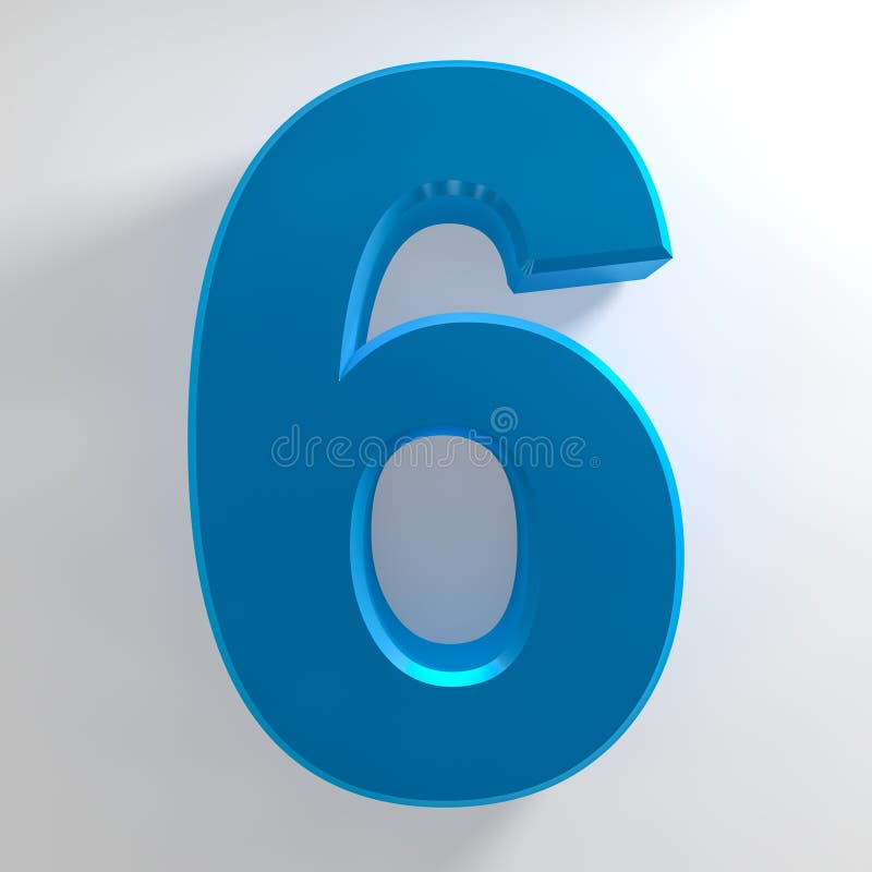 Number 6 Blue Color Collection on White Background Illustration 3D ...