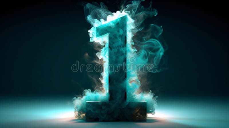 Number 1 in Blue Smoke on Dark Background. 3D Rendering Stock ...