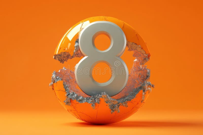The Number 8 is Broken into Pieces and is Surrounded by a Large Orange ...