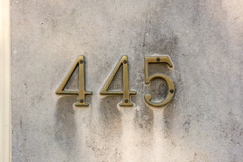 House number 445 stock image. Image of alloy, cast, number - 203355113