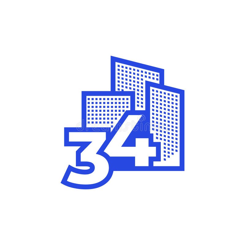 Number 34 with Building Logo Design Vector Graphic Symbol Icon ...