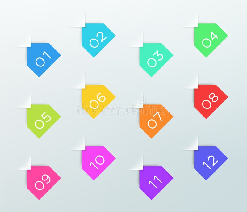 Number Bullet Points in Angled Notes Vector 1 To 12 Stock Vector ...
