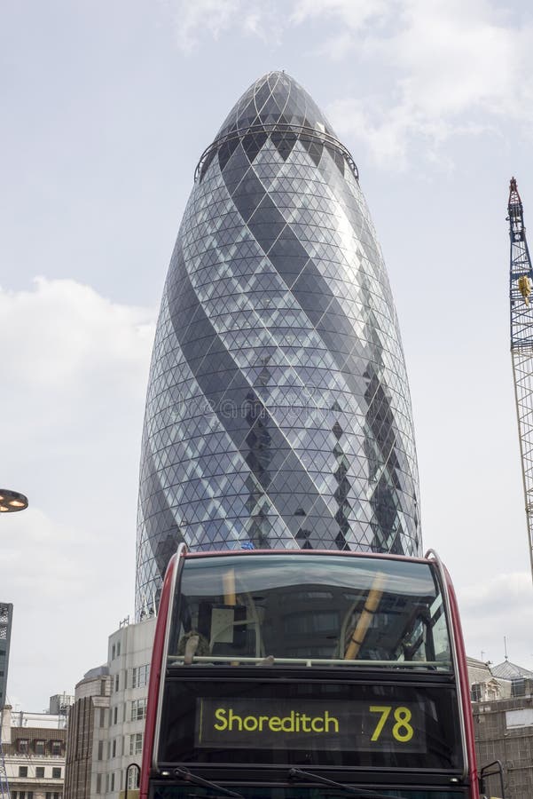 Number 78 Bus To Shoreditch with the Gherkin Skyscraper Editorial Photo ...